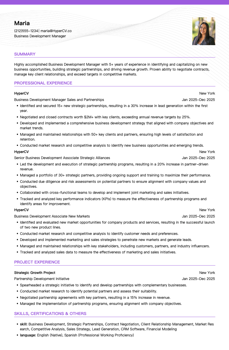 Business Development Manager Resume Template |HyperCV